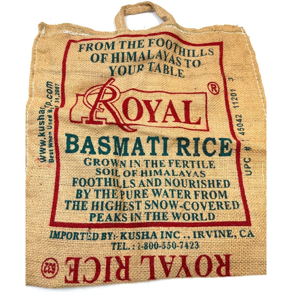 Royal Basmati Rice 20 lb. Empty Bag Tote Burlap Jute Zipper Bag w ...