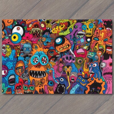 11x17" Monsters Colorful Trippy Psychedelic Surrealism Doodle Art ...