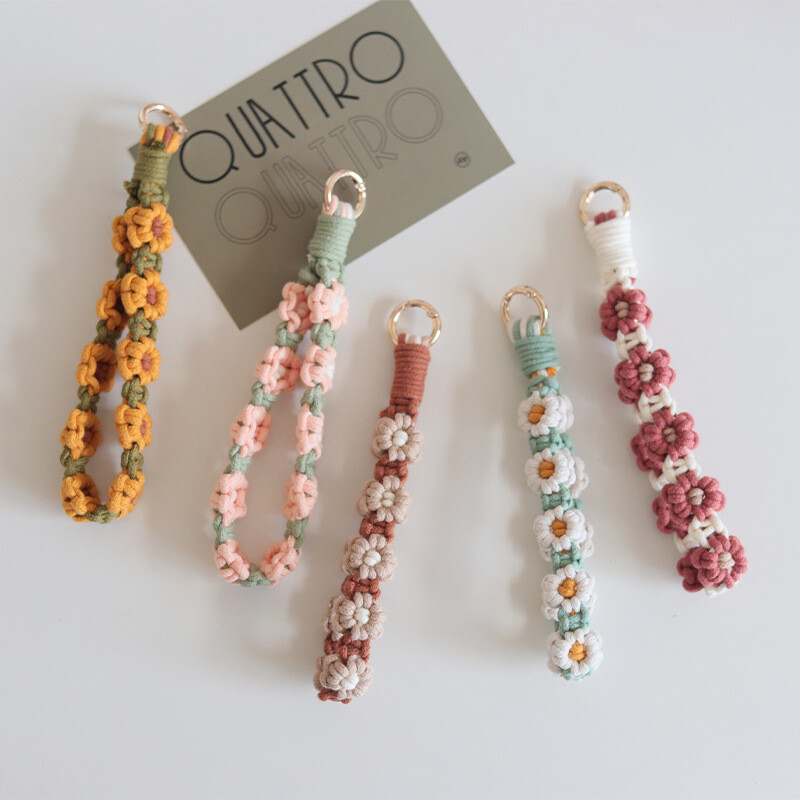 Boho Macrame Flower Keychain Wristlet Keychains Wrist Lanyard for Car ...