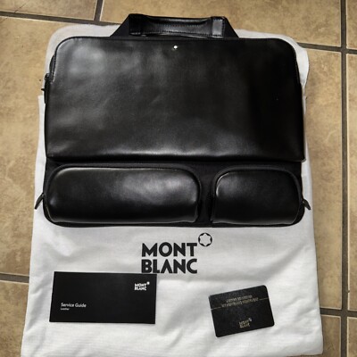 MONTBLANC NIGHTFLIGHT BLK LEATHER LAPTOP BAG DOCUMENT CASE NEW 100% ...