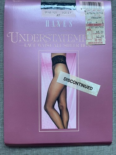 Vtg NOS HANES Understatements Lace Waist All Sheer Pantyhose Sz E-F Jet Black | eBay