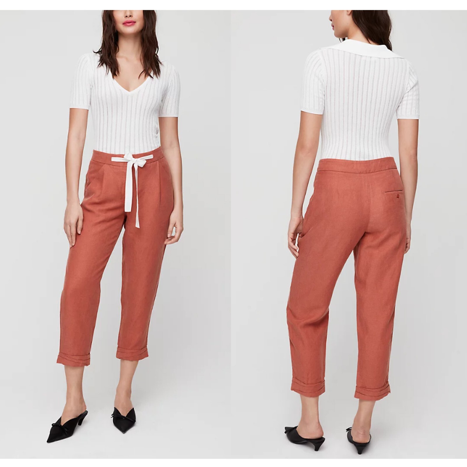 WILFRED Women's Linen Burnt Orange Cropped Pants SMAL… - Gem