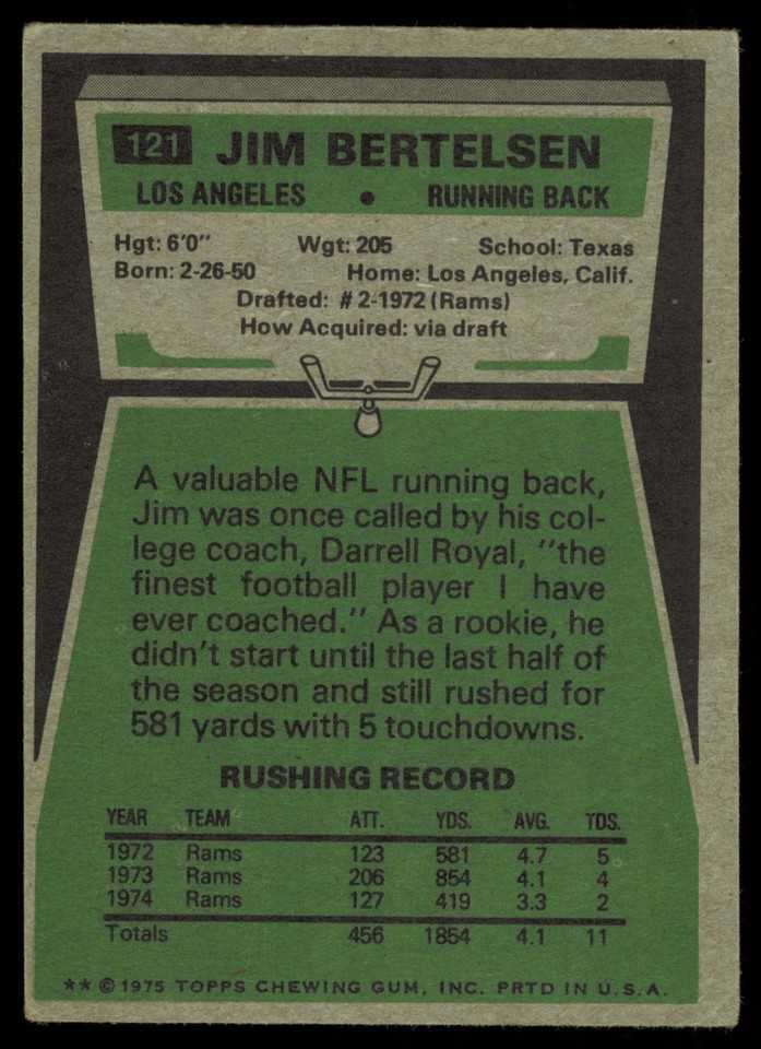 1975 Topps #121 Jim Bertelsen Los Angeles Rams | eBay