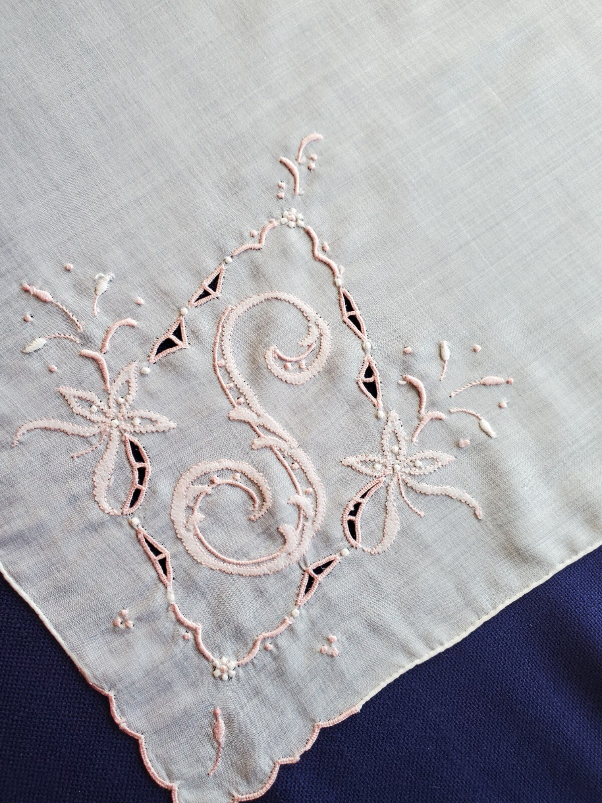 Vintage MONOGRAM 'S" Pink Madeira Embroidery 15" Han… - Gem