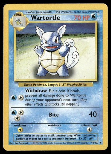 1999 Base set Pokemon card 042 Wartortle HP | eBay