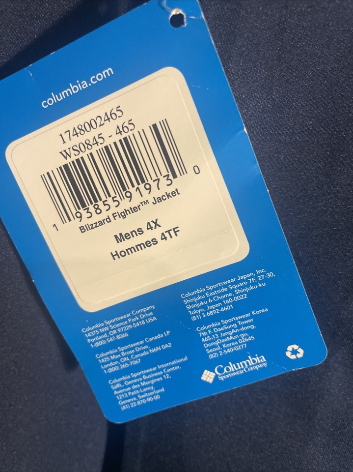 Columbia Mens Blizzard Fighter Long Jacket, Hooded, Size 4X/4TF, Navy ...