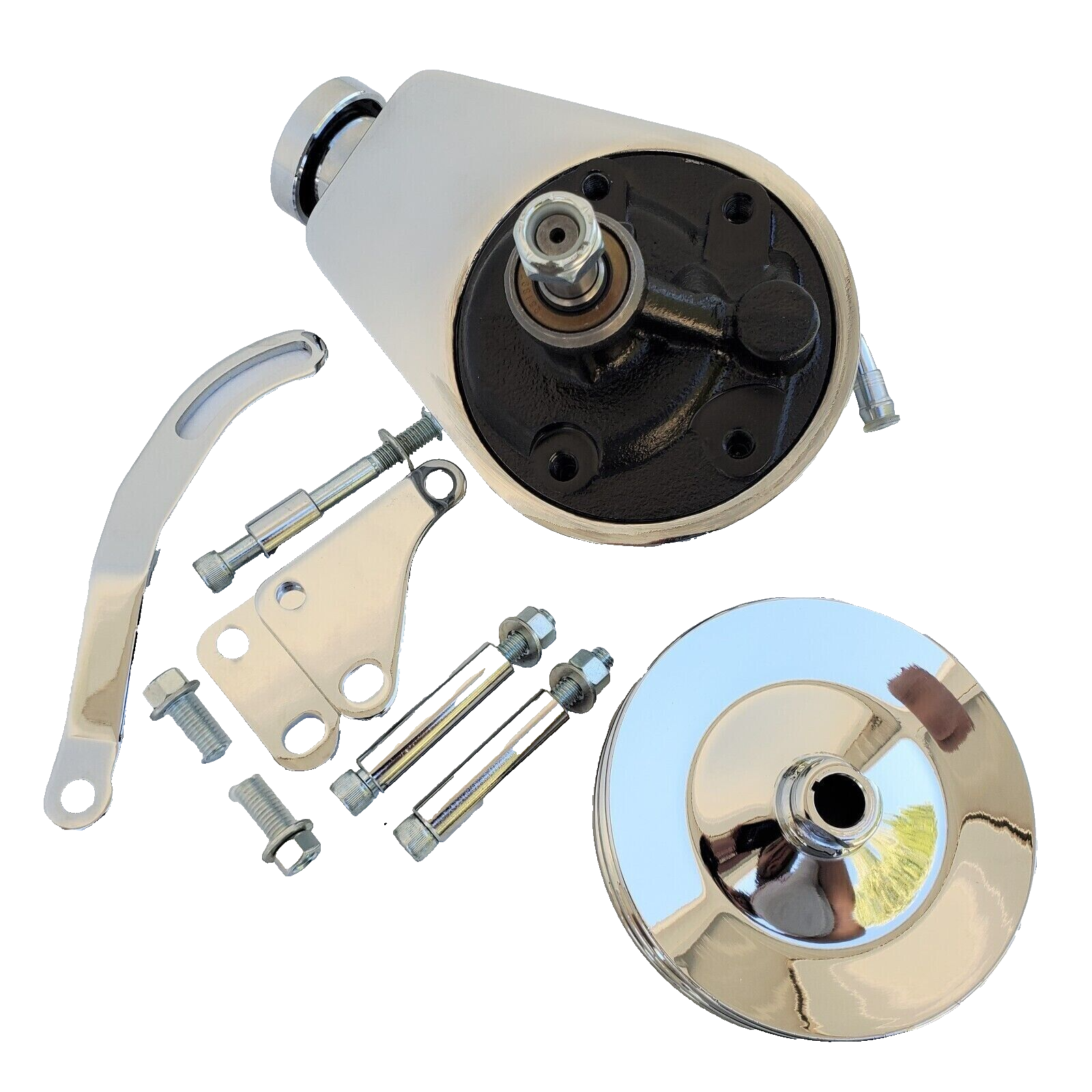 Small Block Chevy Chrome Saginaw Power Steering Pump with SBC Chrome ...