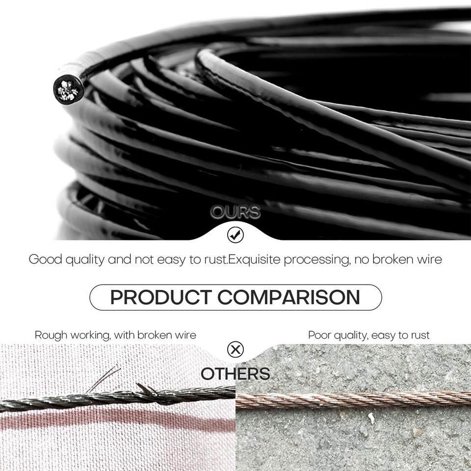 100ft Black Vinyl Coated Stainless Steel Cable Wire Rope Heavy Duty 3/ ...