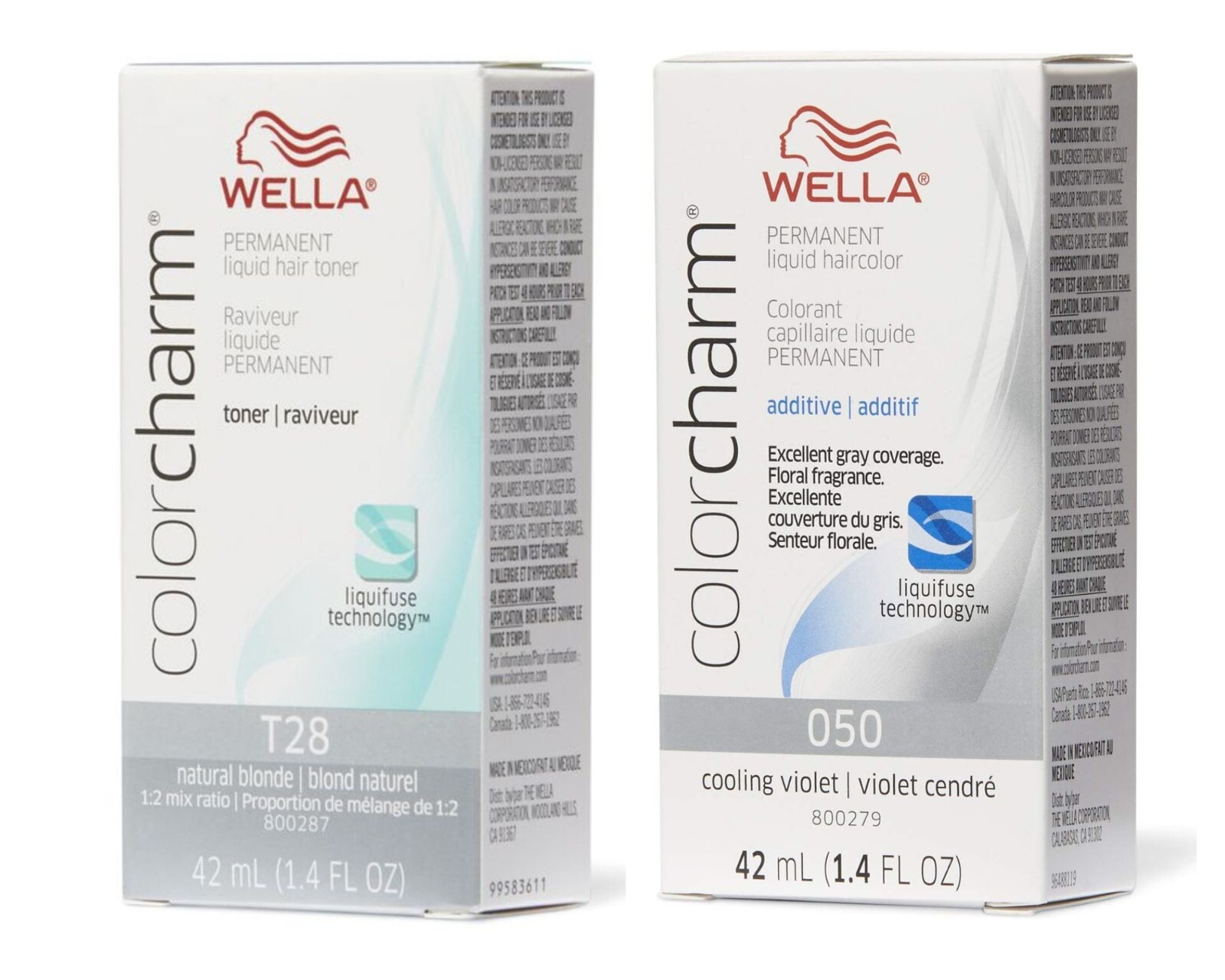 Wella Colour Charm Hair Toner - T28 Natural Blonde & 050 Cooling Violet ...