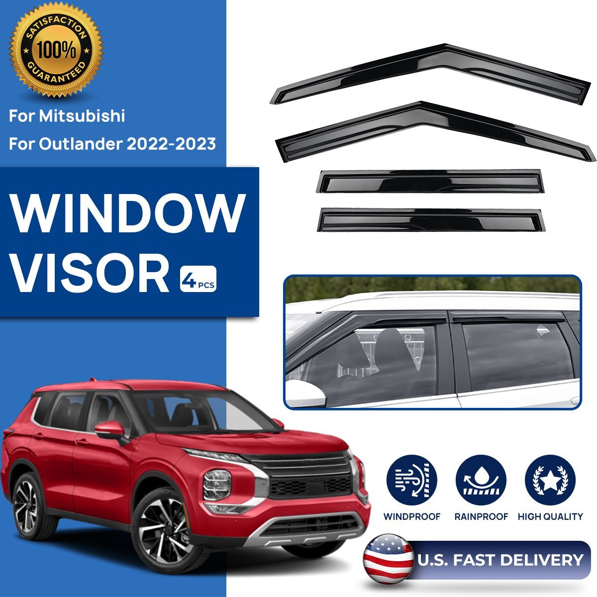 Rain Guard Vent Window Visors Shade Deflector For Mitsubishi Outlander ...
