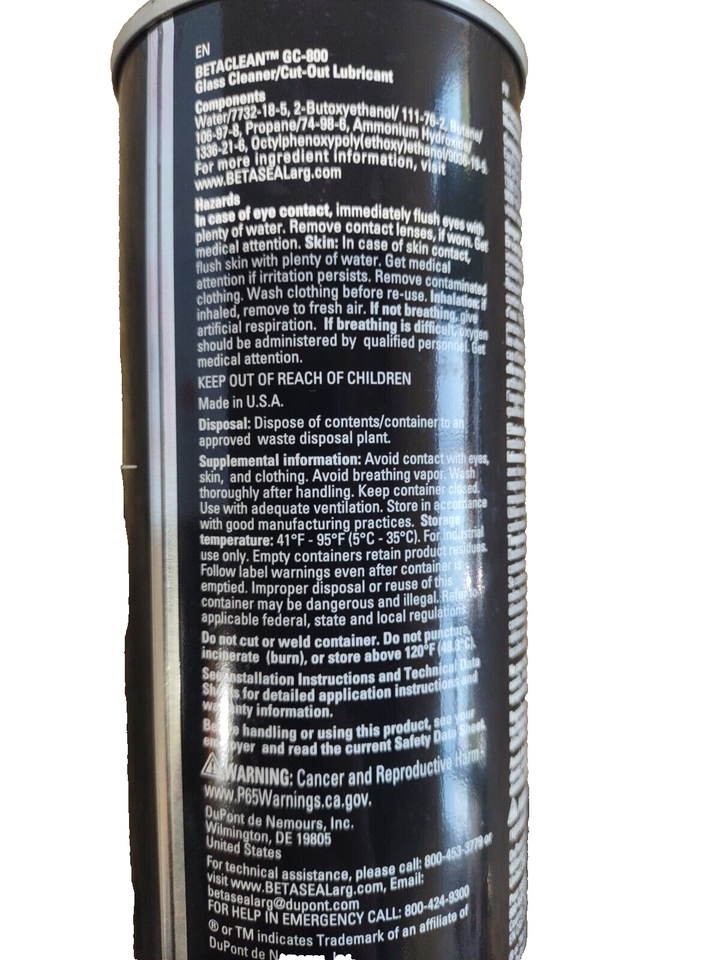 12) 18oz Cans Aerosol Dow Dupont Betaclean GC-800 Professional Glass ...