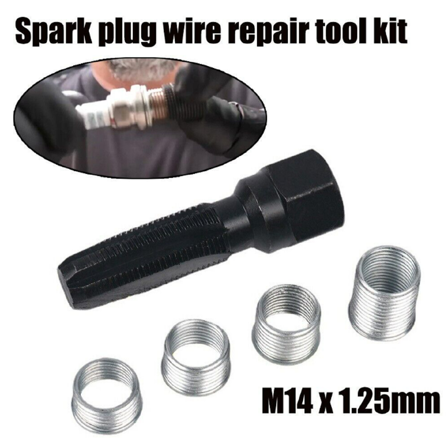 14MM Spark Plug Repair Kit & 4 Inserts Helicoil Thread Reamer Tap ...