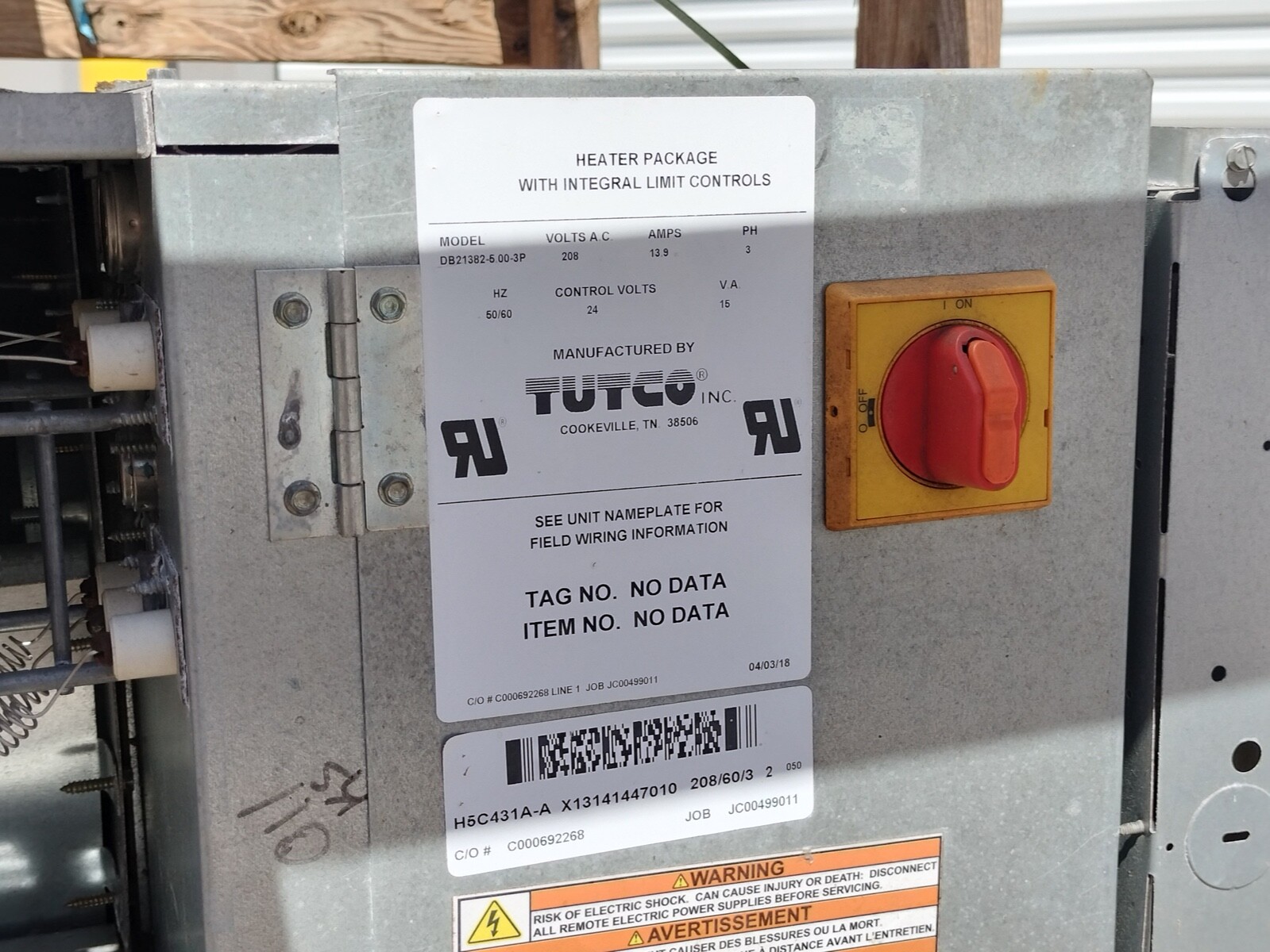 NEW Trane Volume Unit Tutco Heater Package w Integral Limit Control Air ...