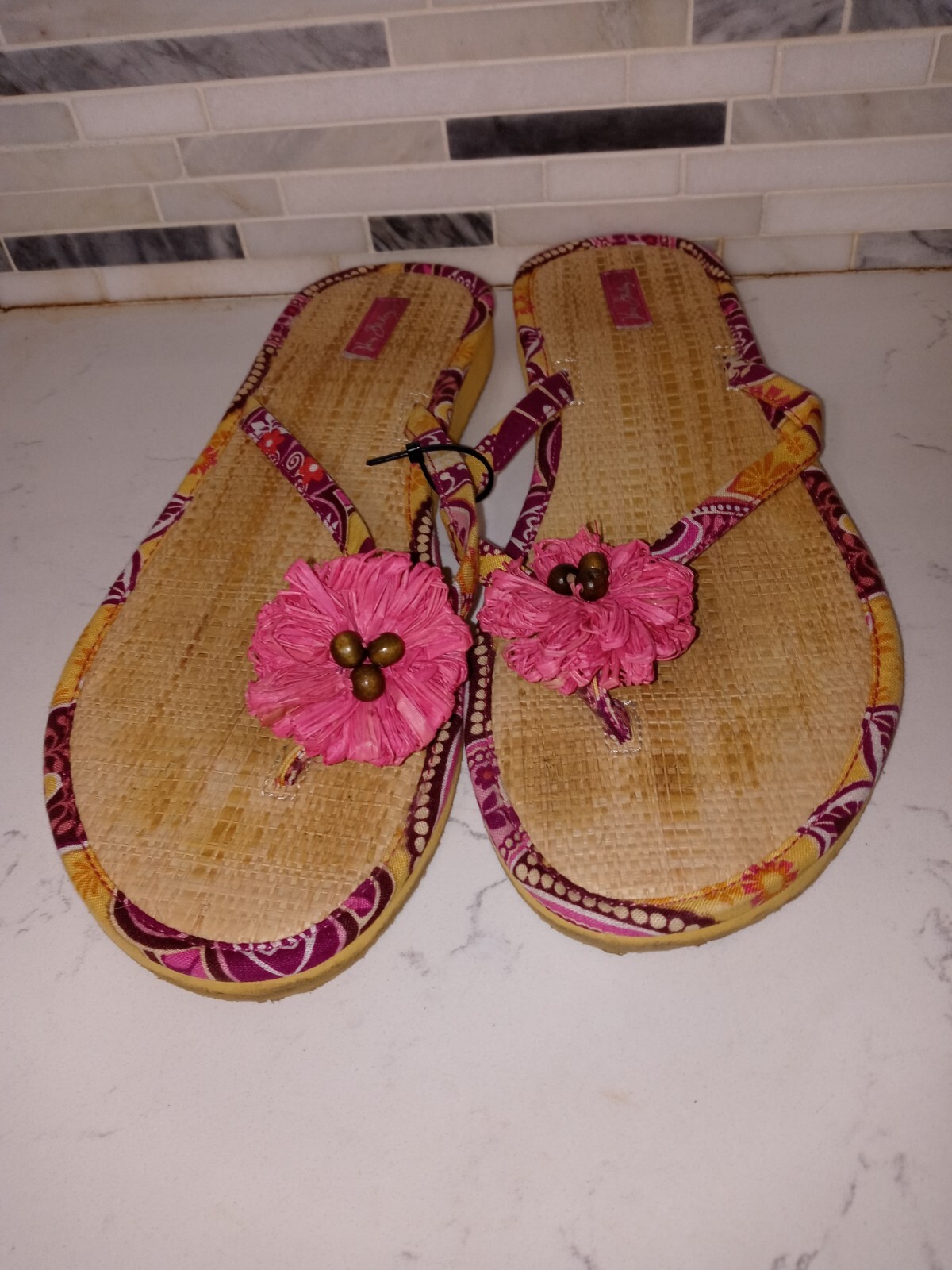 Vera Bradley Straw Flip Flop Thong Sandal W Poppy Flo… - Gem