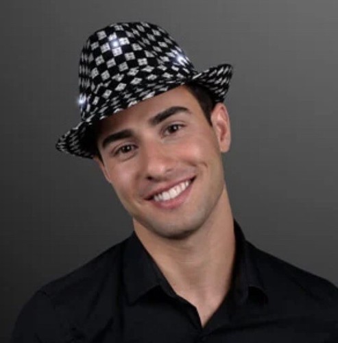 LED Checkered Fedora Hat Black And White Men Women Light Up Flashing ...