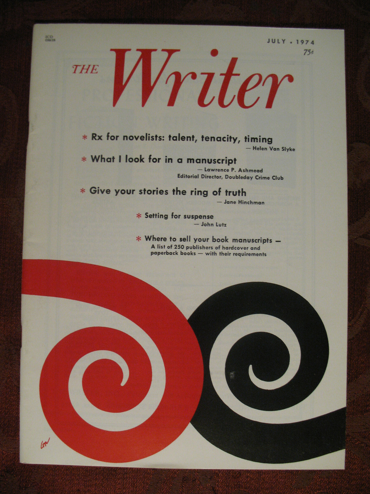 The WRITER Magazine July 1974 John Lutz Helen Van Slyke Jane Hinchman ...