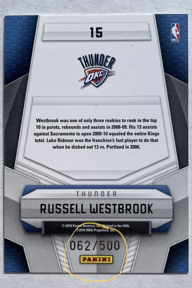 Russell Westbrook 2009 Panini Certified Potential #15 Serial Numbered ...