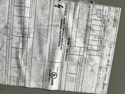 DH364FRK Eaton Fusible Disconnect 200A 600V 3P Nema 3R Outdoor- B 666 ...
