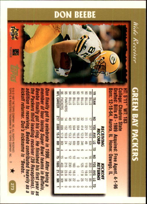 1997 Topps Football Card #273 Don Beebe | eBay