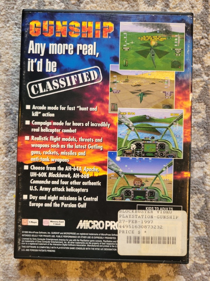 Gunship PS1 Long Box (Sony PlayStation 1, 1996) 19703464705| eBay