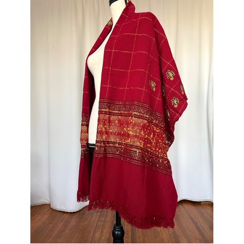 Kashmiri Hand Embroidered Red Gold Wool Shawl Pashmina 75''x38'' Boho ...
