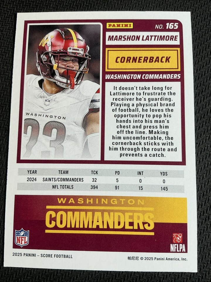 Marshon Lattimore 2025 Panini Score Green #165 Washington Commanders | eBay