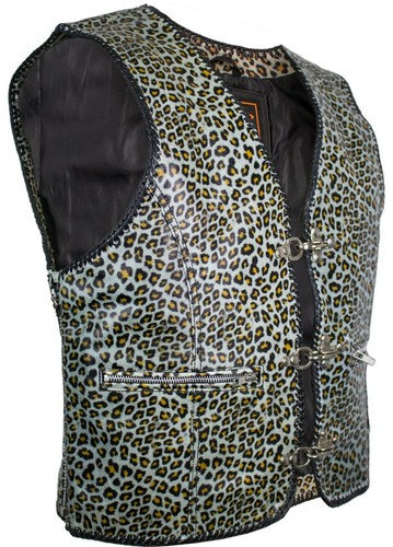 Herren Lederweste Motorrad Weste Leoparden Muster Kutte Rockerweste ...