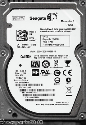 Seagate Momentus ST9750420AS 750GB 5400 RPM 16 MB Cache 2.5" SATA Hard ...