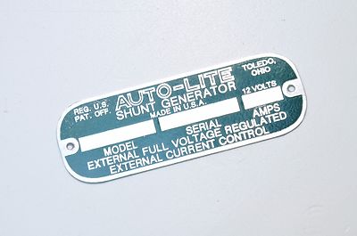 Dodge WC Generator 12V Data plate Jeep WW2 Ford GPW G502 G503 G507 ...