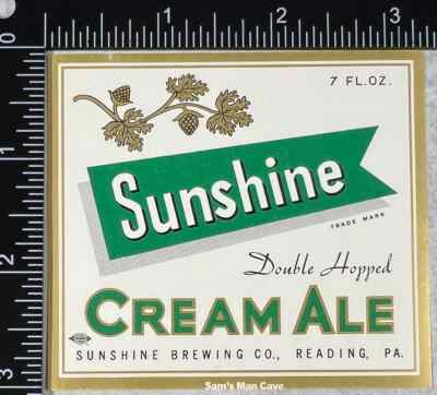 Sunshine Cream Ale Beer Label - PENNSYLVANIA | eBay