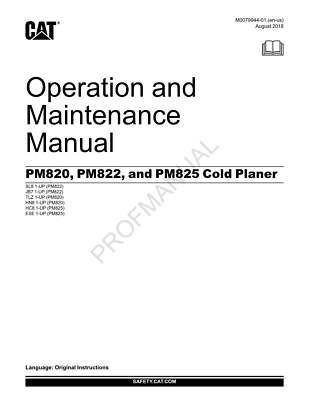 Caterpillar PM820 PM822 PM825 Cold Planer Operators Manual M0079944EN ...