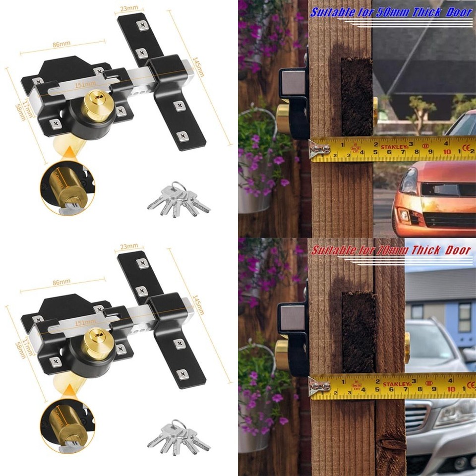 50/70mm Double Long Throw Gate Lock 5 Keys Garden Locking Both Sides ...