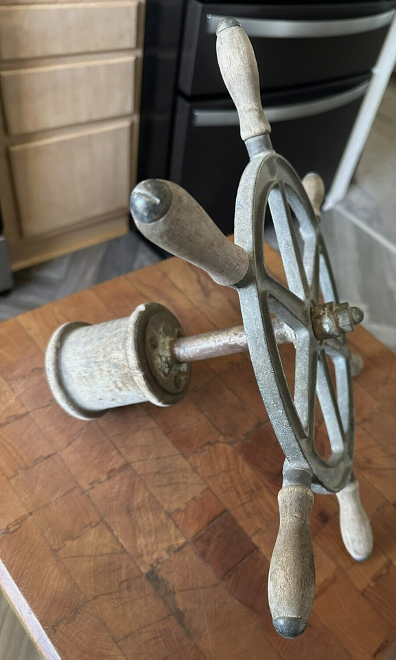 Antique WILCOX CRITTENDEN 16" Ship Wheel 6 Spokes WOOD Hub & Handles ...