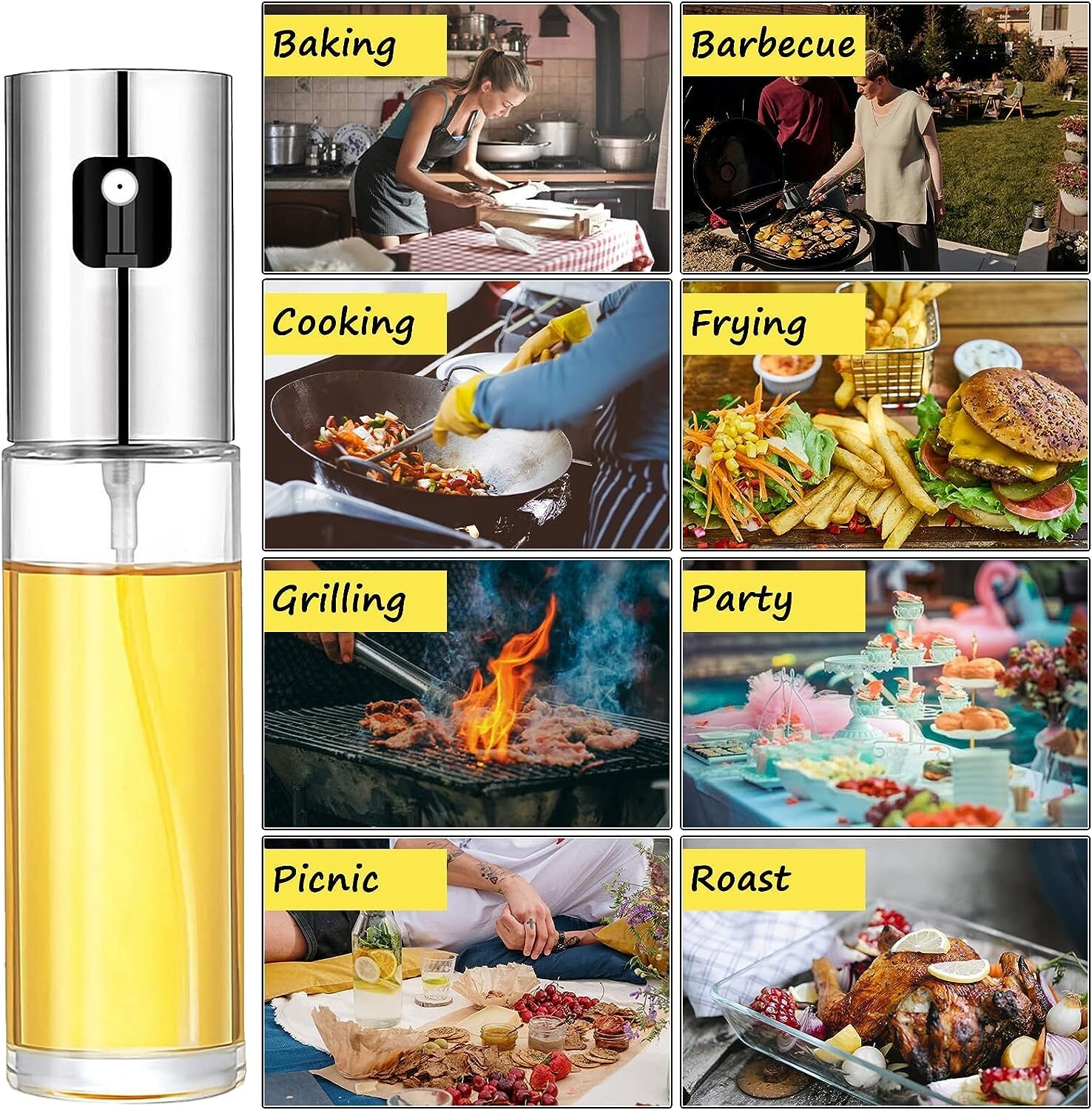 Oil Sprayer, Refillable Olive Oil Pump Spray Bottle for Baking, BBQ ...