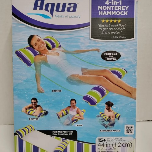 Aqua Inflatable Monterey 4-In-1 Hammock Pool Float, Green & Blue Multi ...