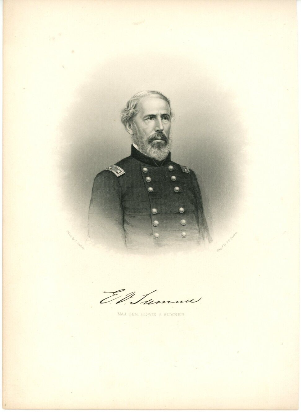 7x10 Original Engraving Union Army General Edwin Vose Sumner by A. H ...
