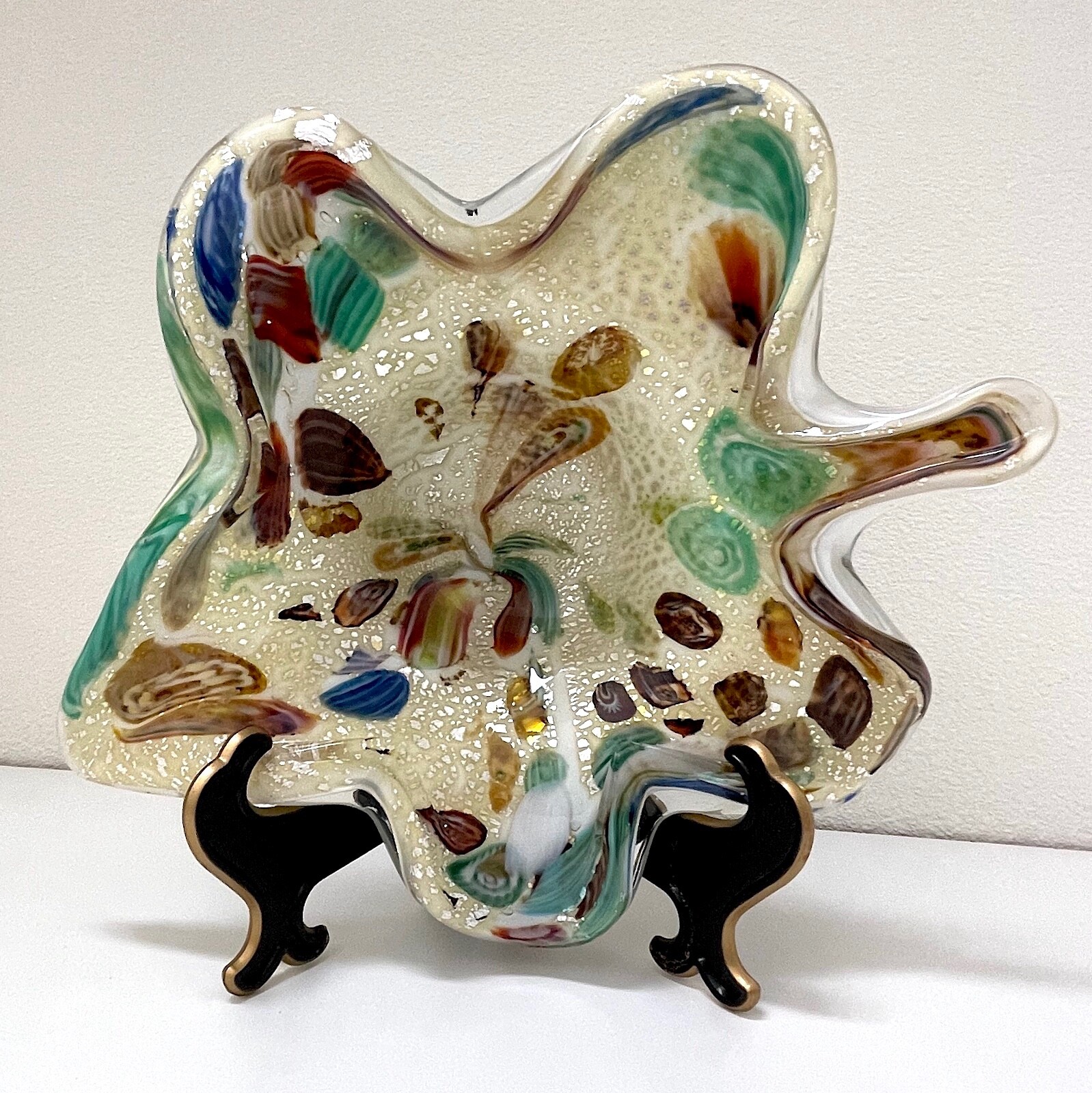 Murano AVEM Glass Leaf Bowl w Gold Silver Inclusions MCM Italian Art ...