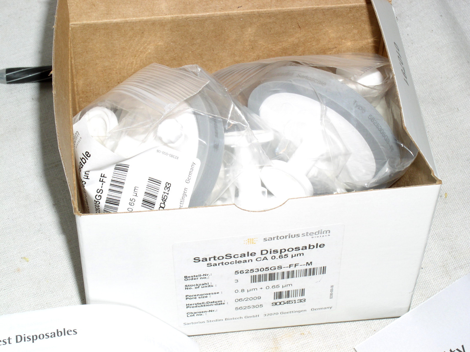 3 SEALED SARTORIUS SARTOSCALE DISPOSABLE SARTOCLEAN 5625305 CA FF M 0. ...