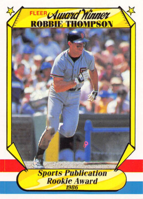 Robbie Thompson 1987 Fleer Award Winners Baseball #39 San Francisco ...