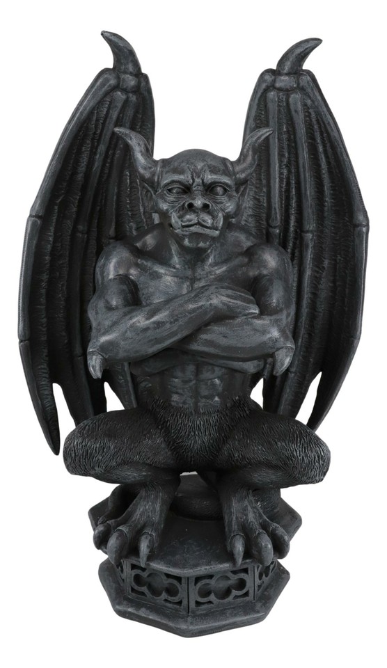 Ebros 12"H Gothic Horned Bulldog Gargoyle W/ Large Wings Crouching On ...