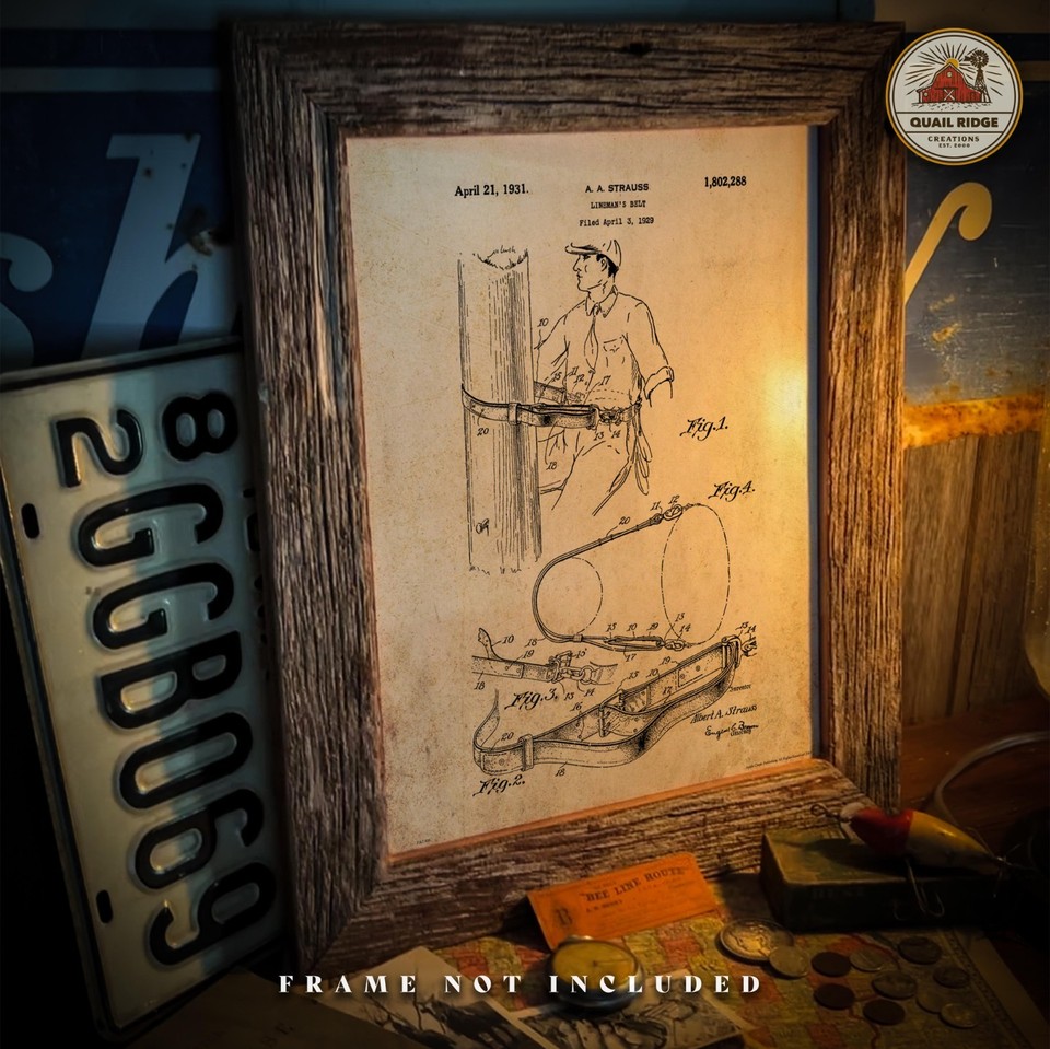 Power Lineman Patent Print Cable Rigger Journeyman School Office Wall ...