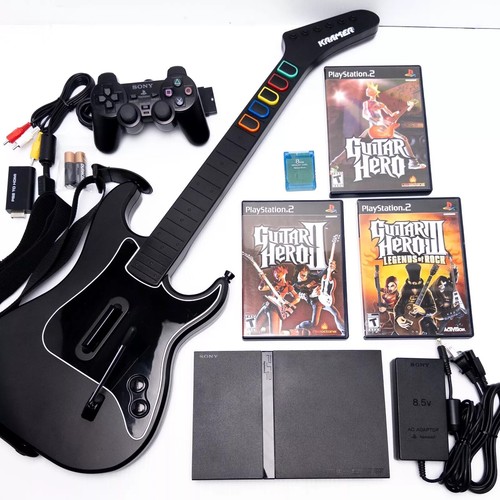 PS2 GUITAR HERO Guitar Bundle w/ Dongle Slim Console 3 Games ...