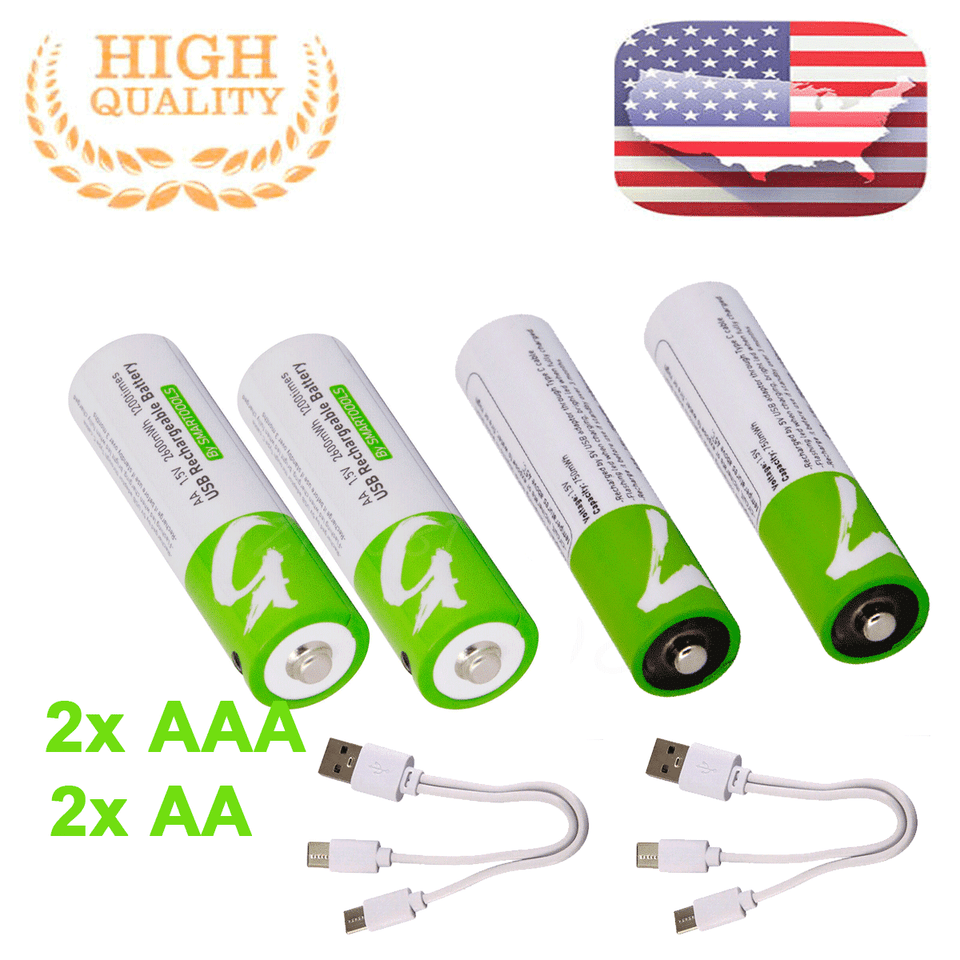USB AA AAA 9V C D Lithium ion Li-ion Rechargeable Battery 1.5V With ...