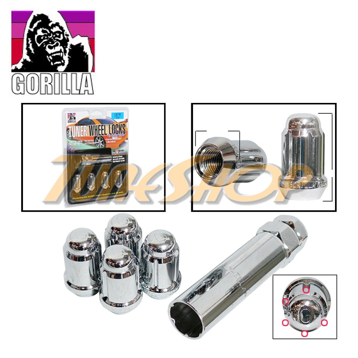 4 G LOCK GORILLA TUNER WHEELS LUG NUT 5 POINT KEY 12X1.25 1.25 ACORN ...