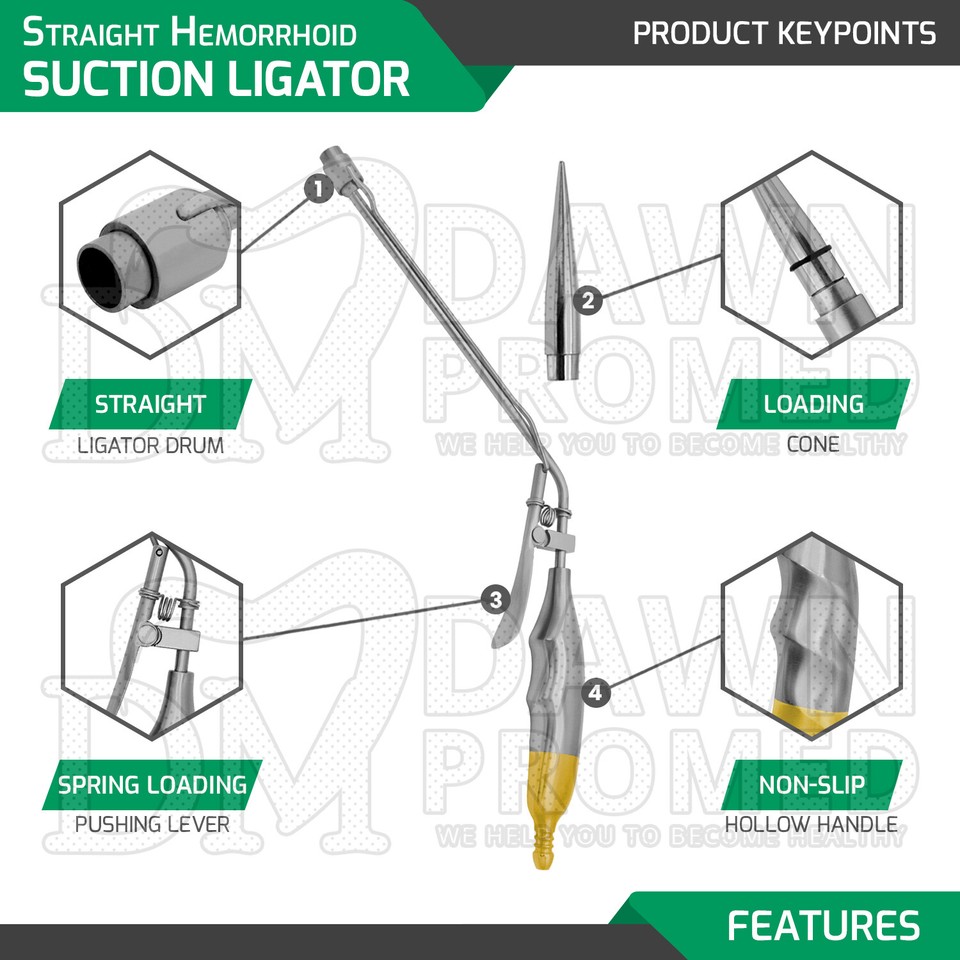 Hemorrhoid Suction Ligator Straight Up Down & 100 Latex Band Surgical ...