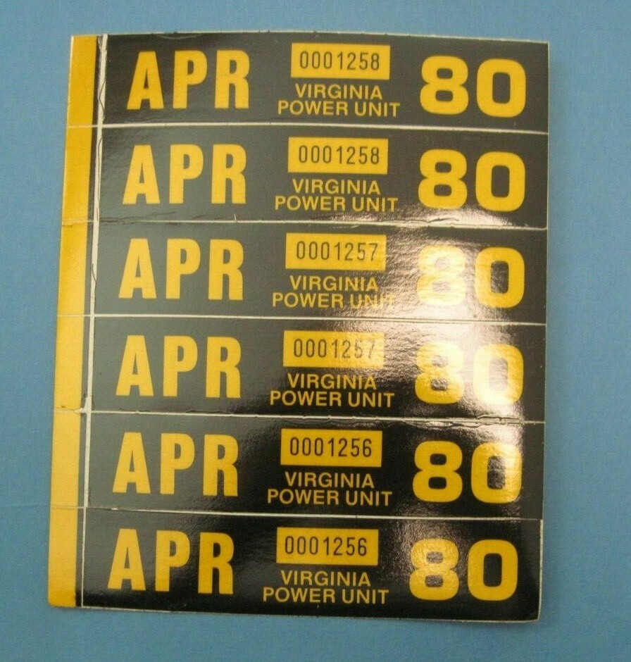 matched pair APRIL 1980 Virginia Power Unit license plate month ...
