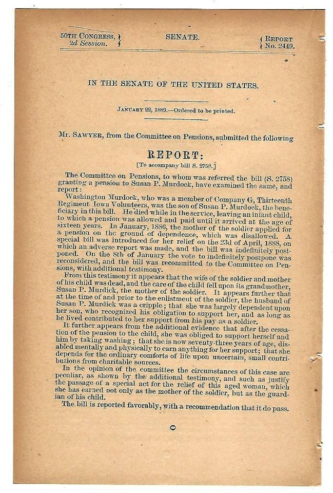 Cmte. Pensions Re: Clara M. Owen & Susan P. Murdock Survivors Pension ...