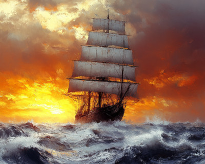 Pirate Ship Strong Waves Oil Painting Wall Art Print Printed On Canvas ...