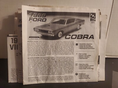AMT/ ERTL 1969 Ford Cobra #30079 (Instructions Only) No Kit/ Parts | eBay