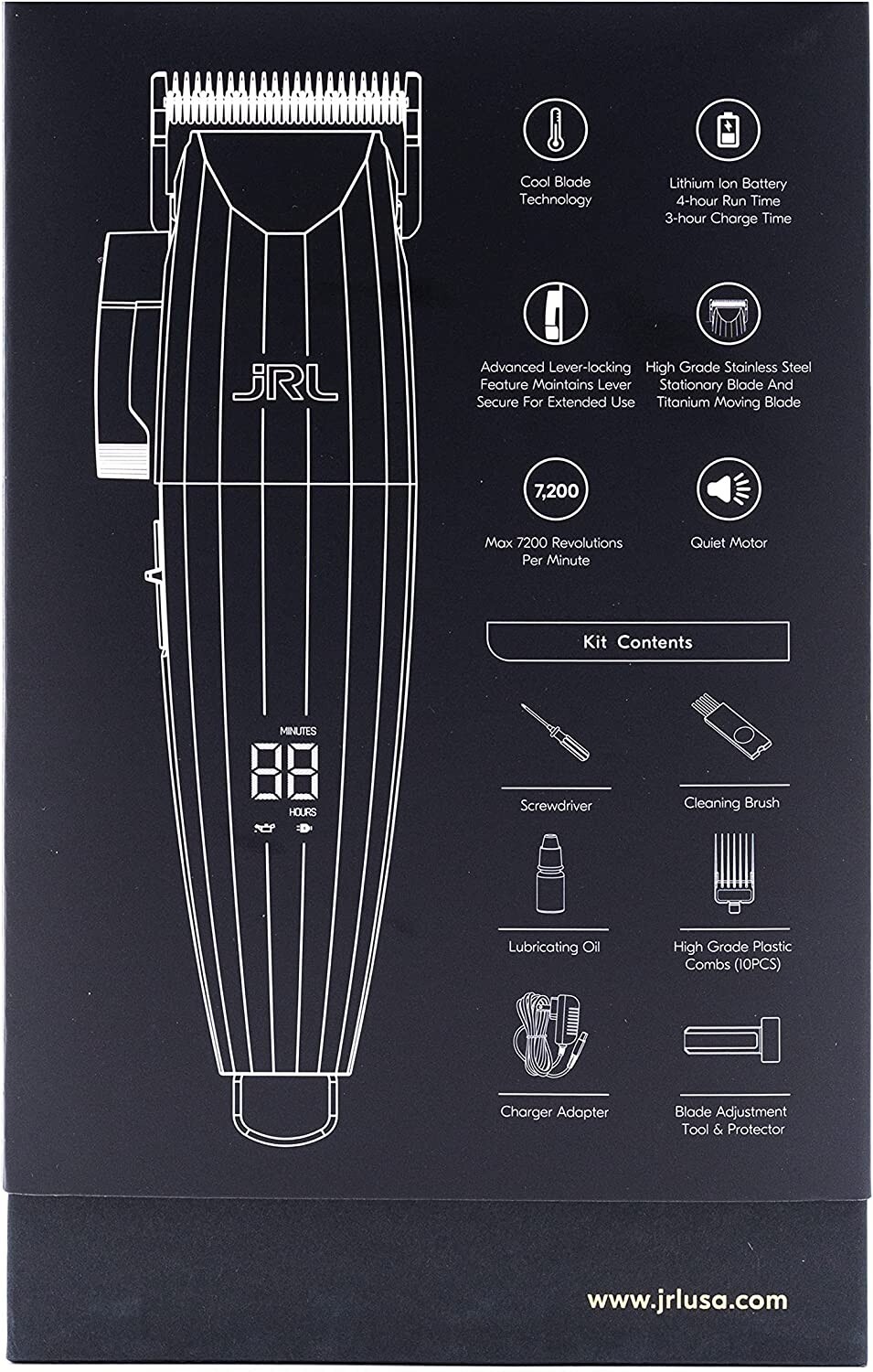 JRL Professional FF 2020C Cordless Lithium Ion Clipper Black & Silver ...